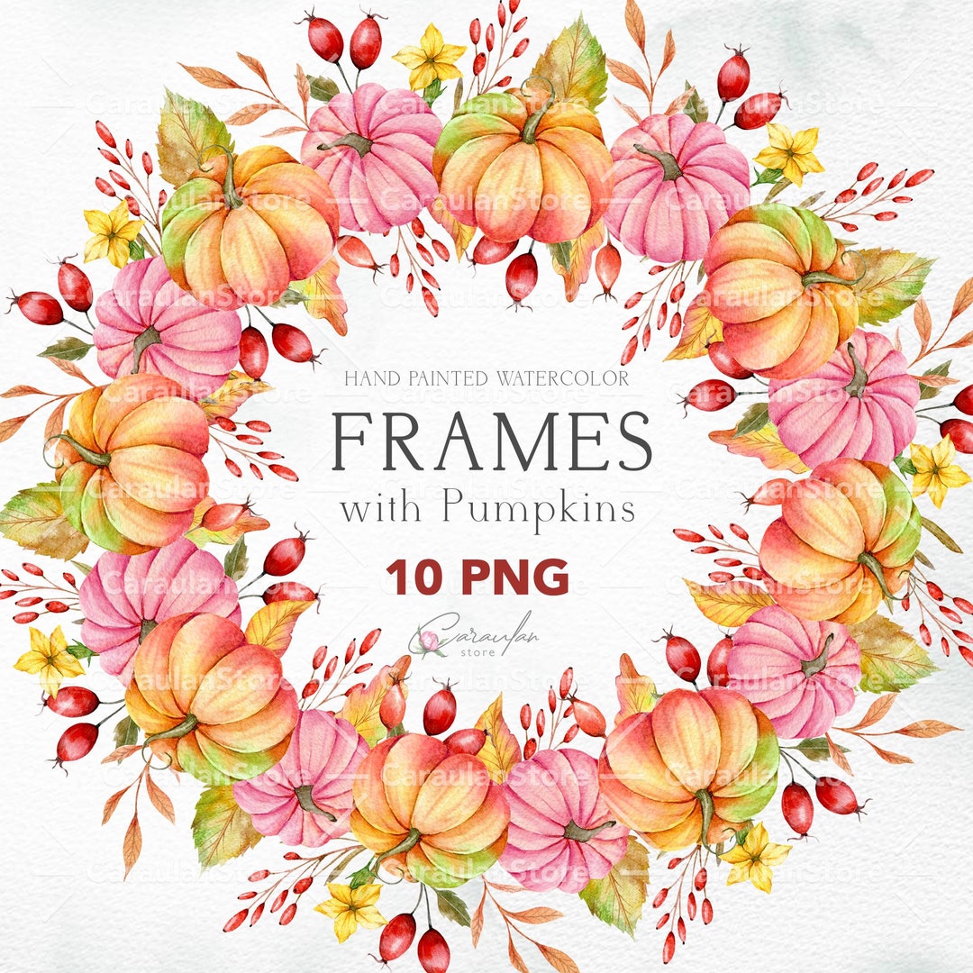 Pumpkin Frames Clipart, Pumpkin Arrangements, Watercolor Pumpkin ...