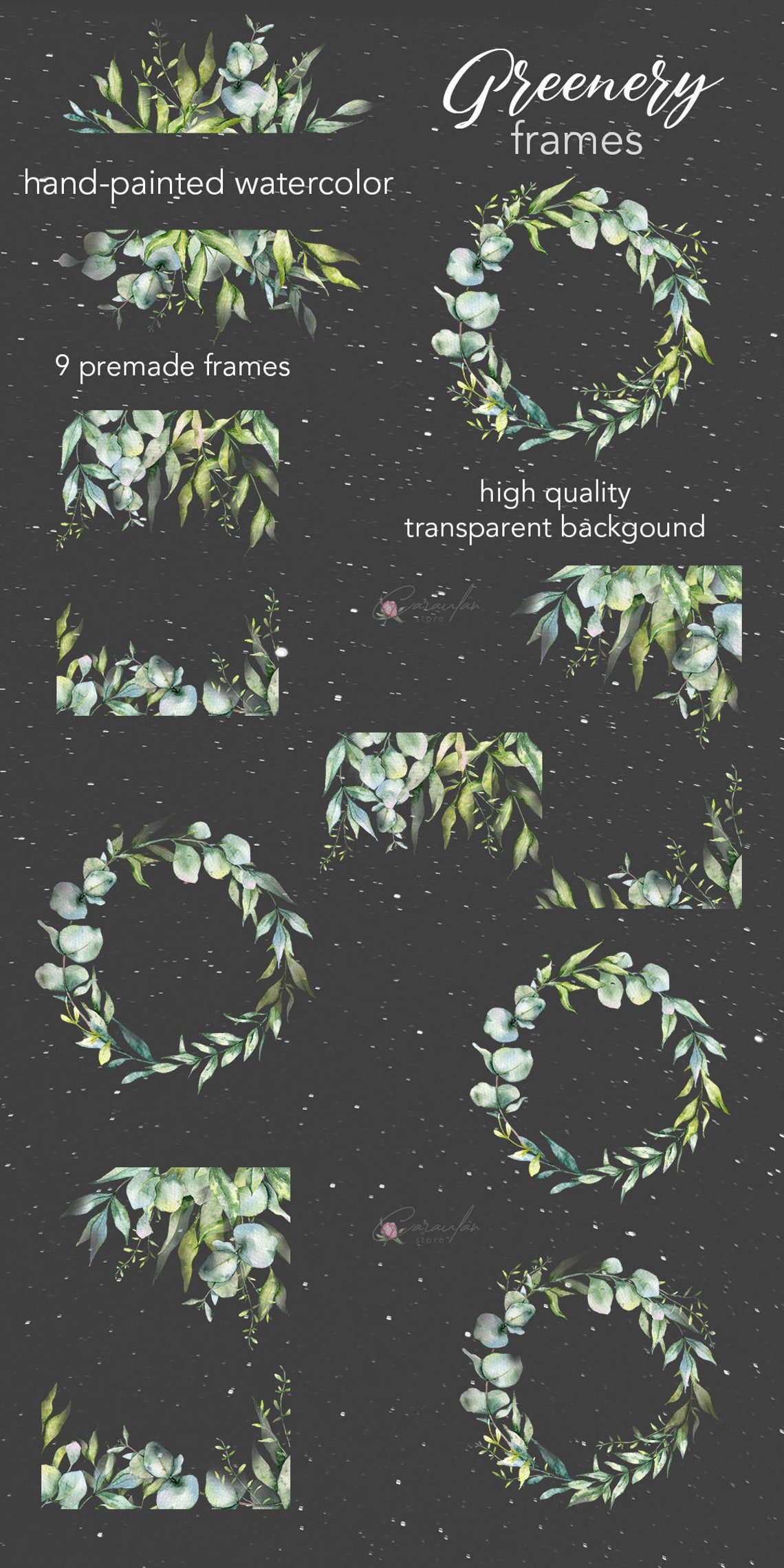 Watercolor Greenery Frames, Greenery Borders, Green Leaves PNG Clipart ...