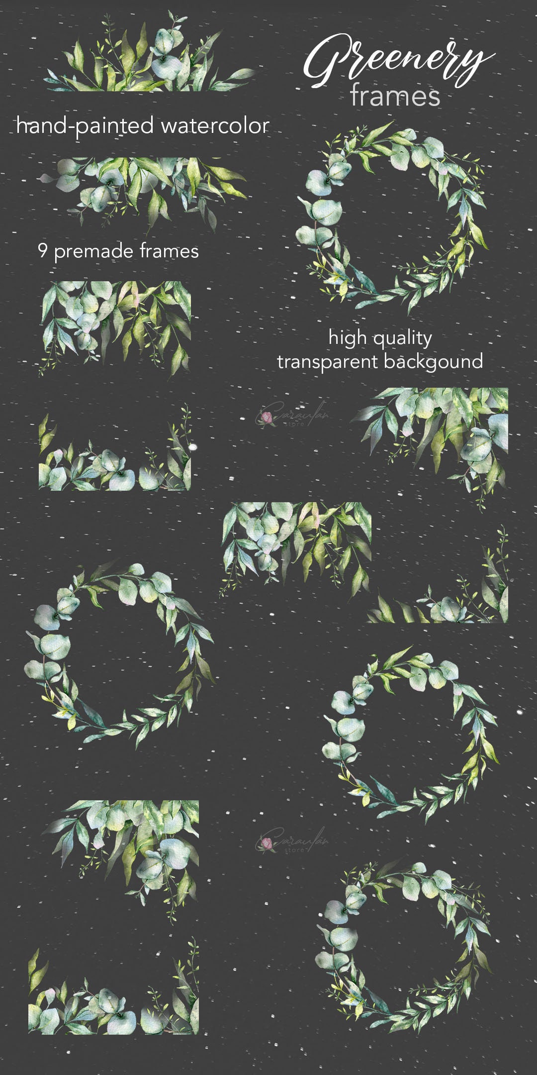 Watercolor Greenery Frames, Greenery Borders, Green Leaves PNG Clipart ...