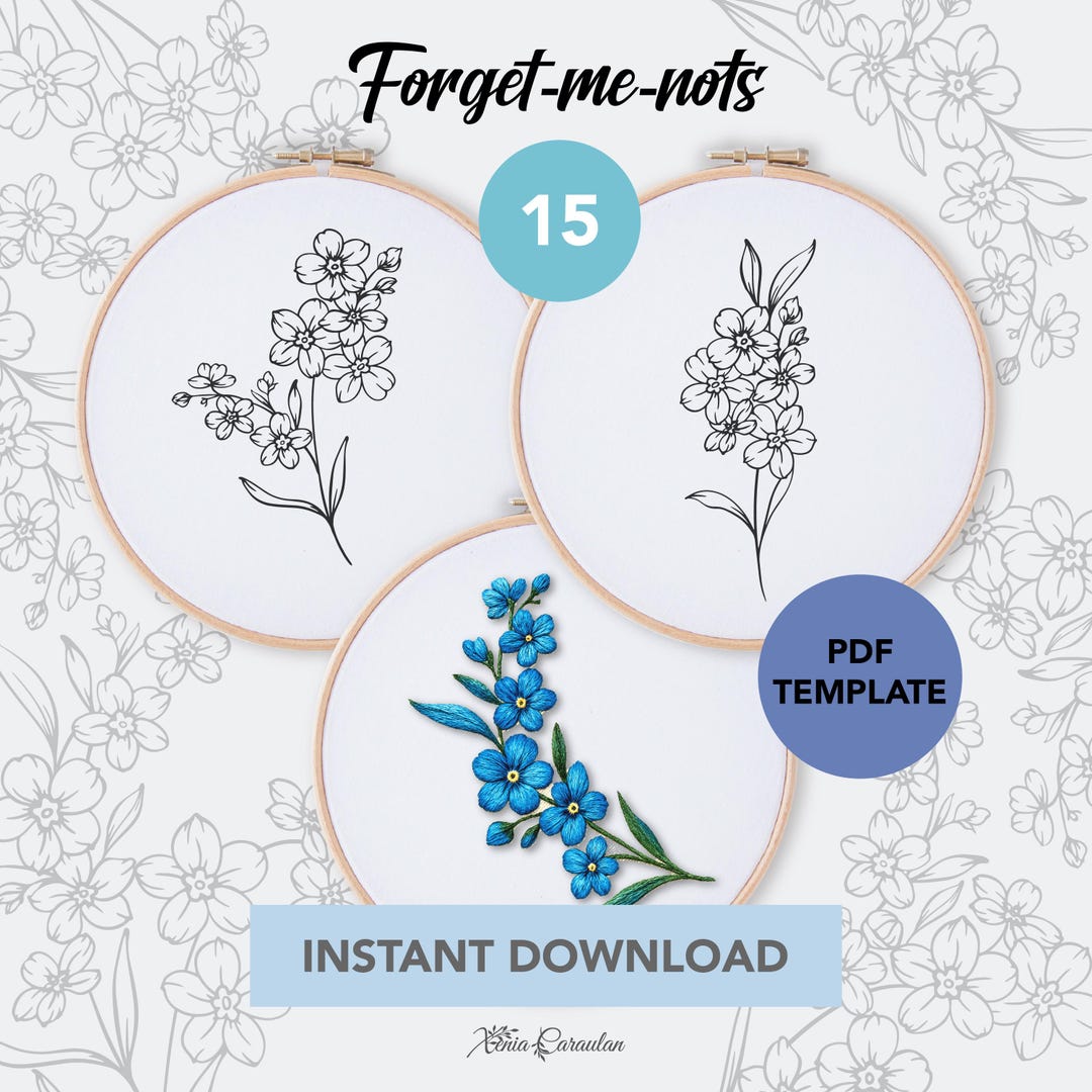 Forget-me-nots Stick and Stitch Embroidery Pattern, Hand Embroidery PDF ...