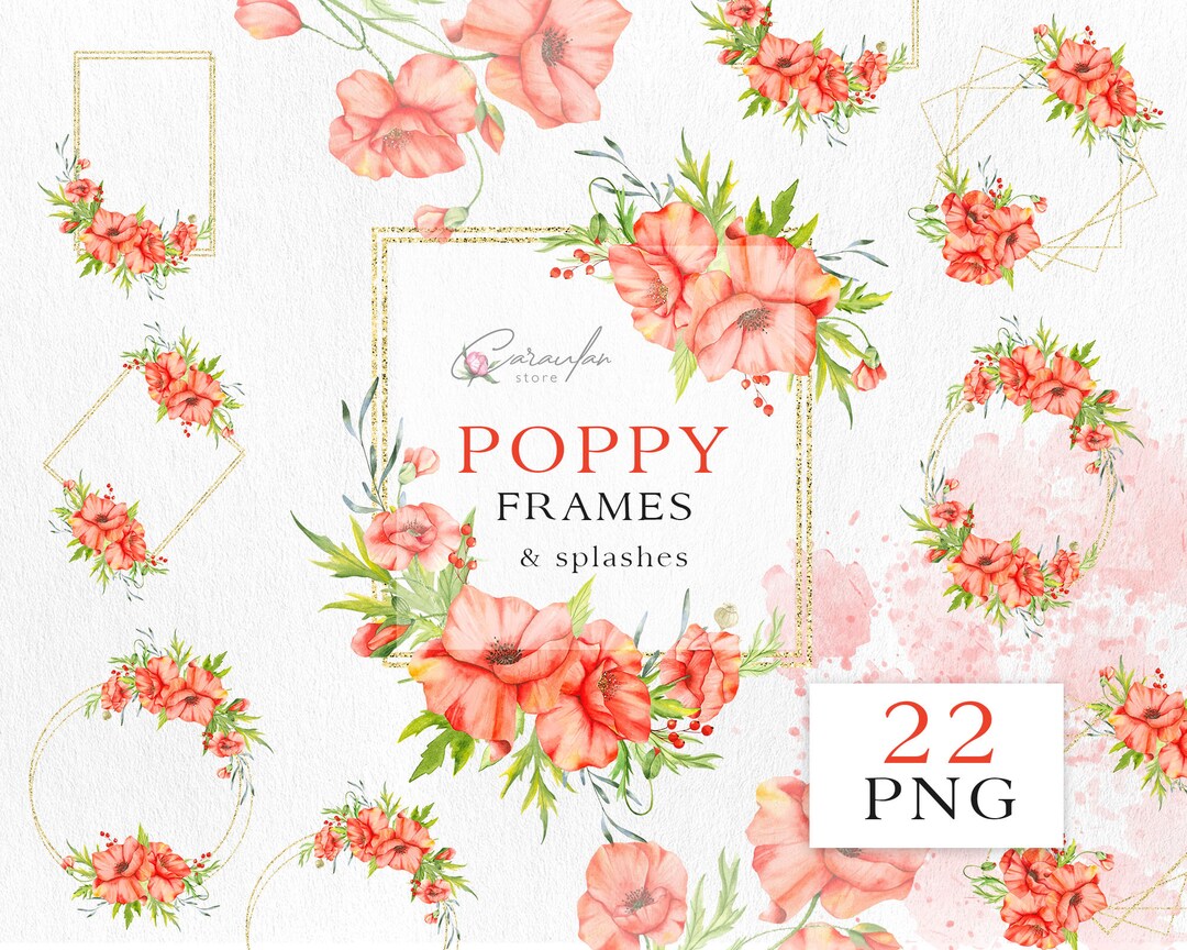 Watercolor Poppy Frames: Floral Wedding PNG (digital Download) - Etsy