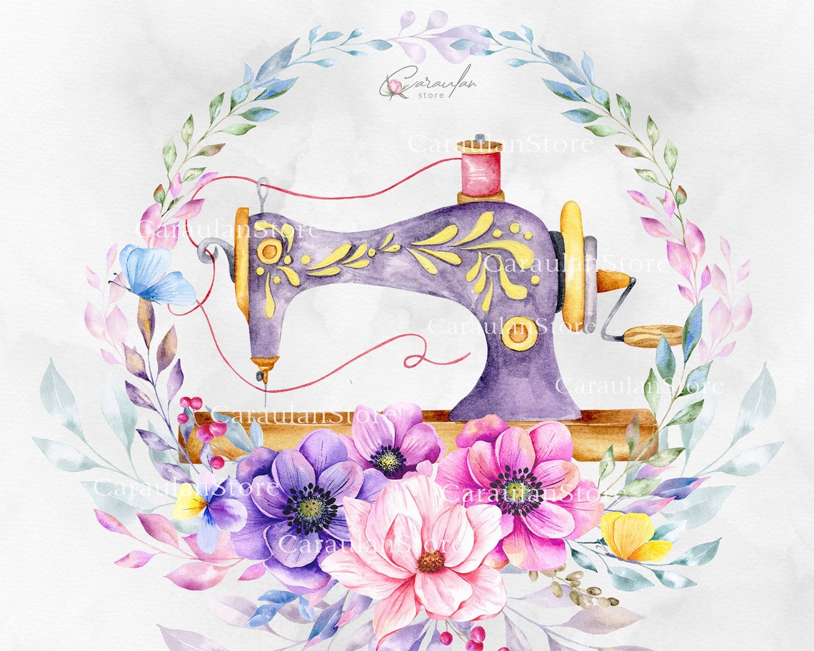 Sewing Machine With Flowers Sublimation Design Sewing Machine - Etsy