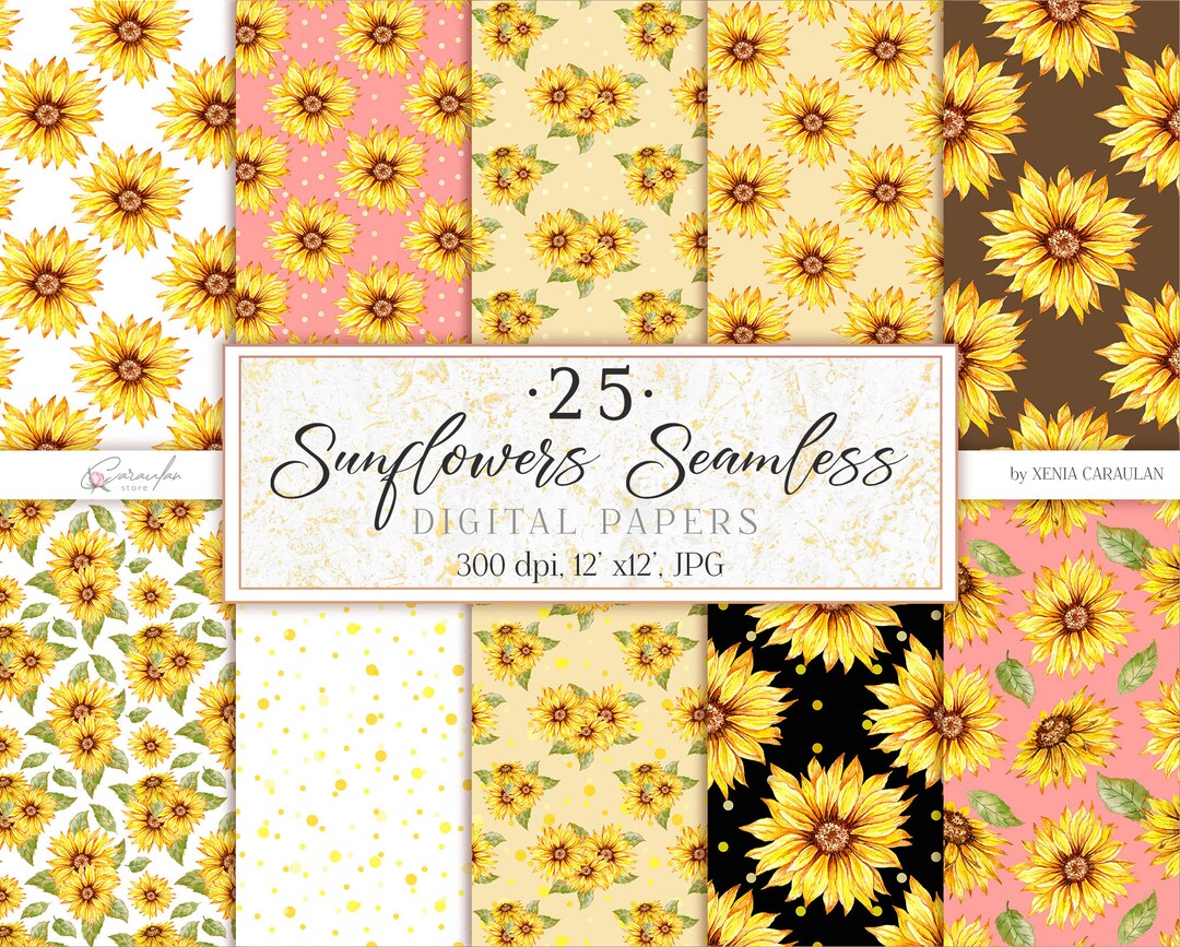 Watercolor Sunflower Digital Papers: Floral Backgrounds (digital ...