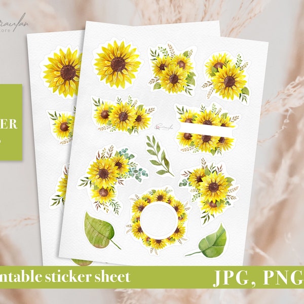 Printable Sunflower Stickers - Etsy