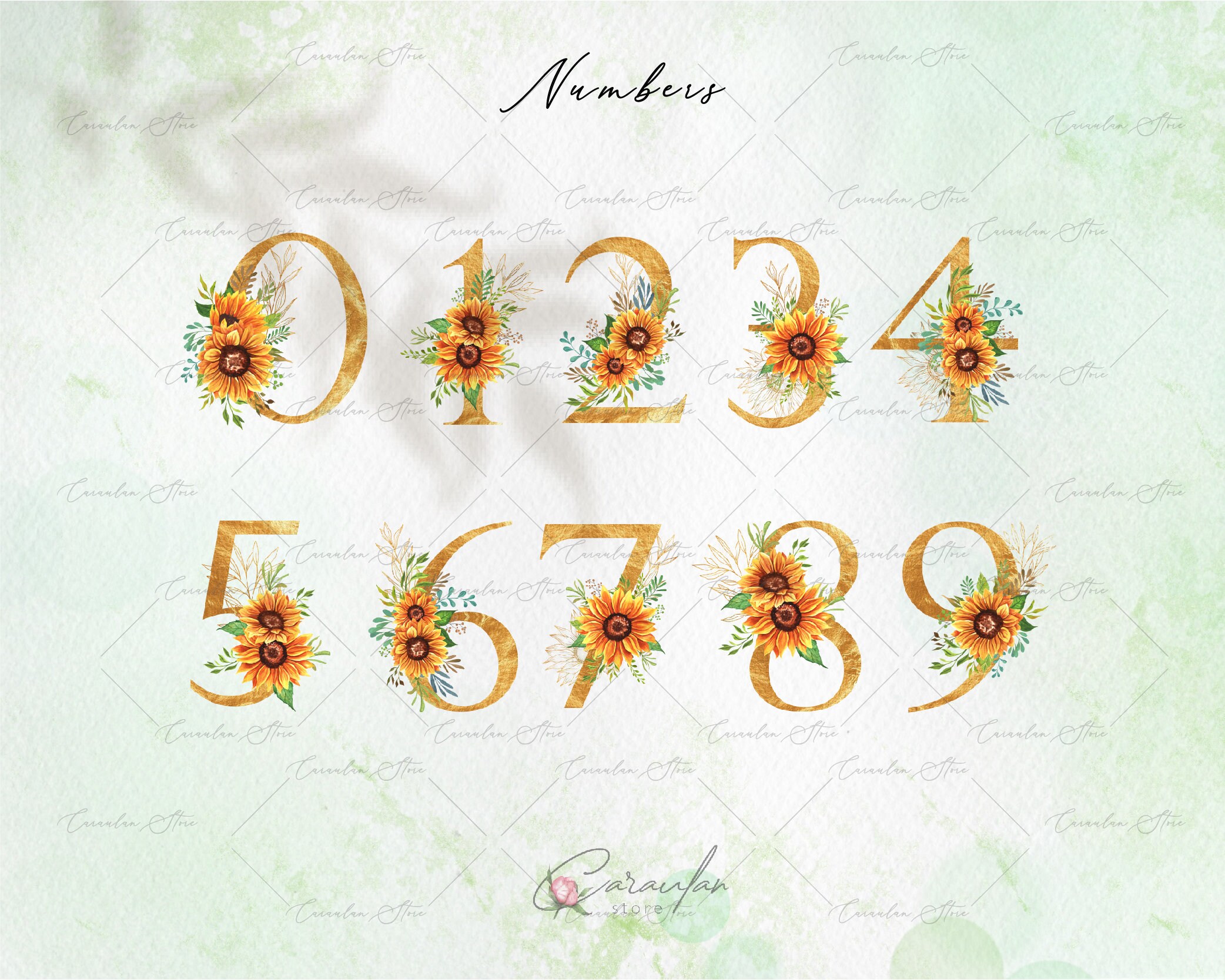 Watercolor Sunflower Alphabet, Watercolor Floral Alphabet, Floral ...