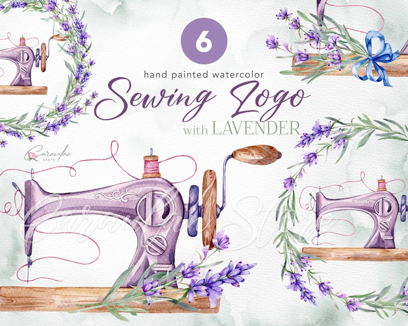 Watercolor Vintage Sewing Logo, Sewing Machine Sublimation Design ...