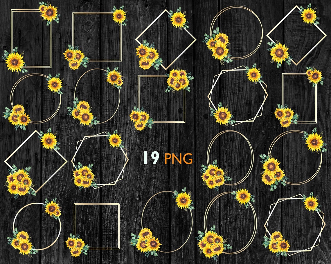 Watercolor Sunflower Frames PNG, Geometric Floral Frames, Rustic Frames ...