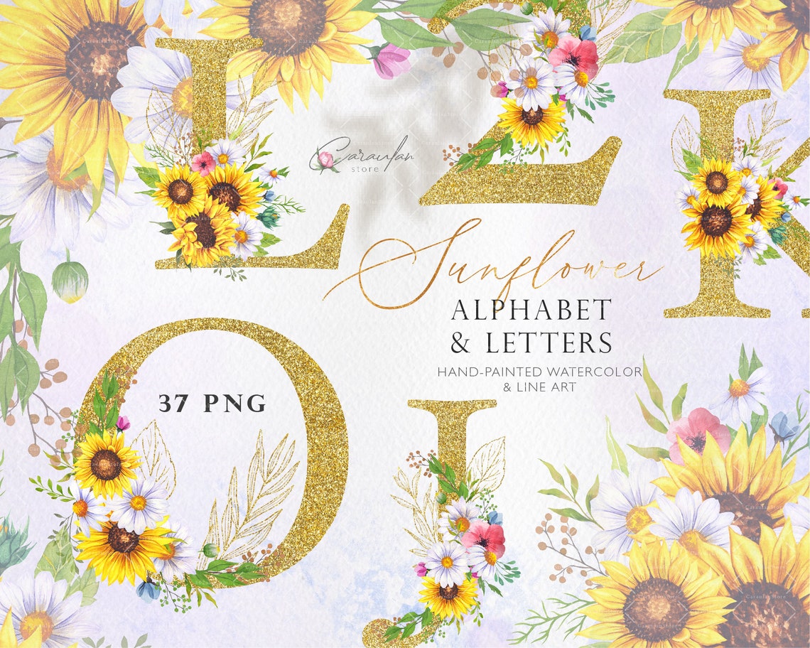Watercolor Wedding Monogram Watercolor Sunflower Alphabet - Etsy