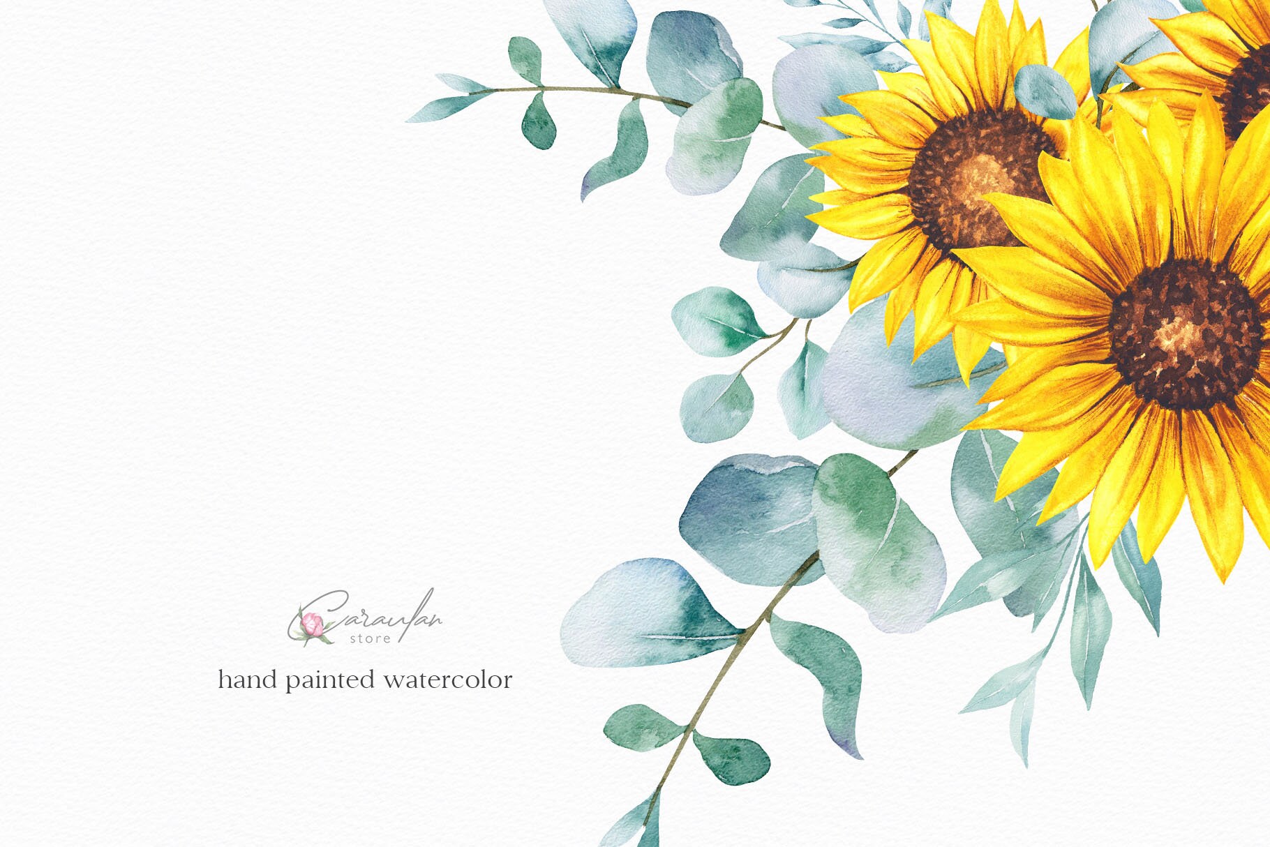 Watercolor Sunflowers Clipart, Watercolor Eucalyptus Clipart, Sunflower ...