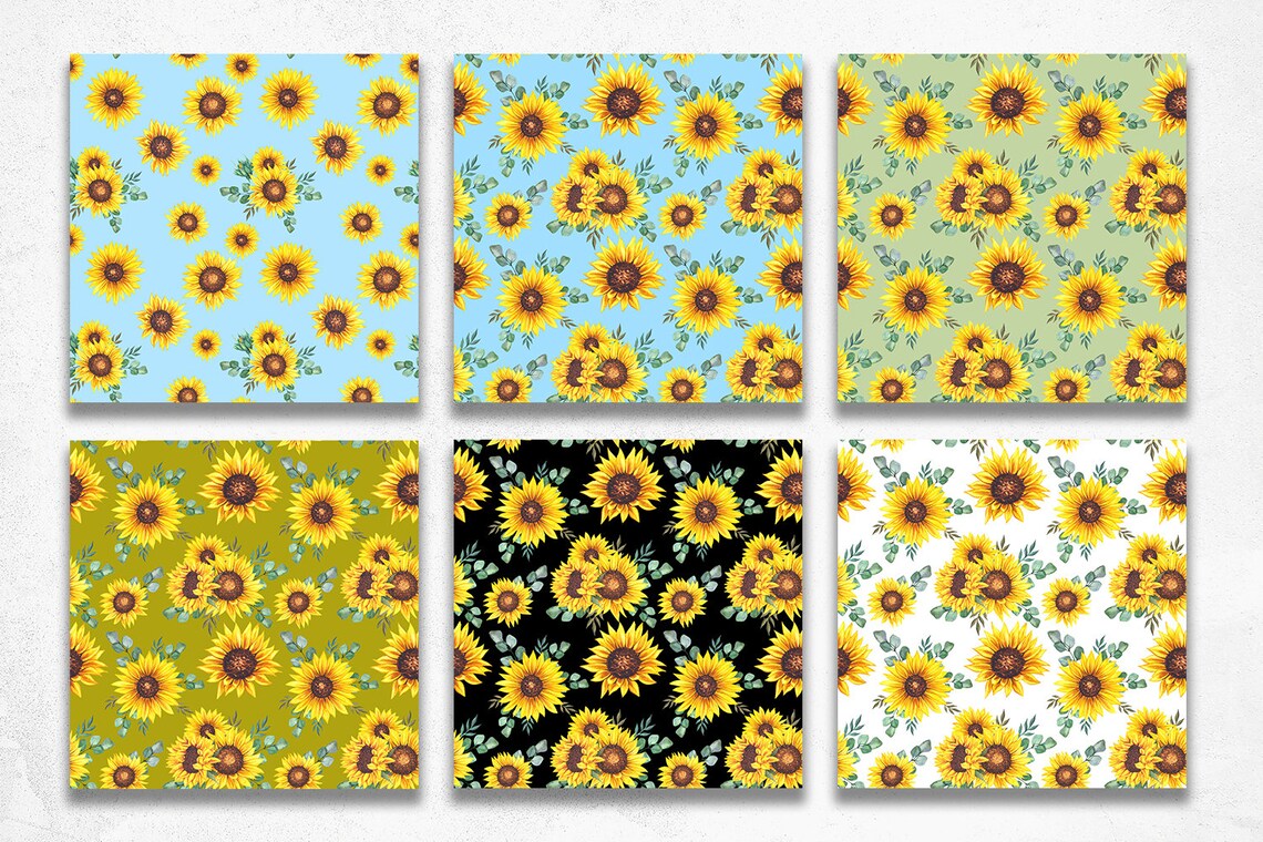 Watercolor Sunflower DIGITAL PAPER Collection JPG Seamless | Etsy