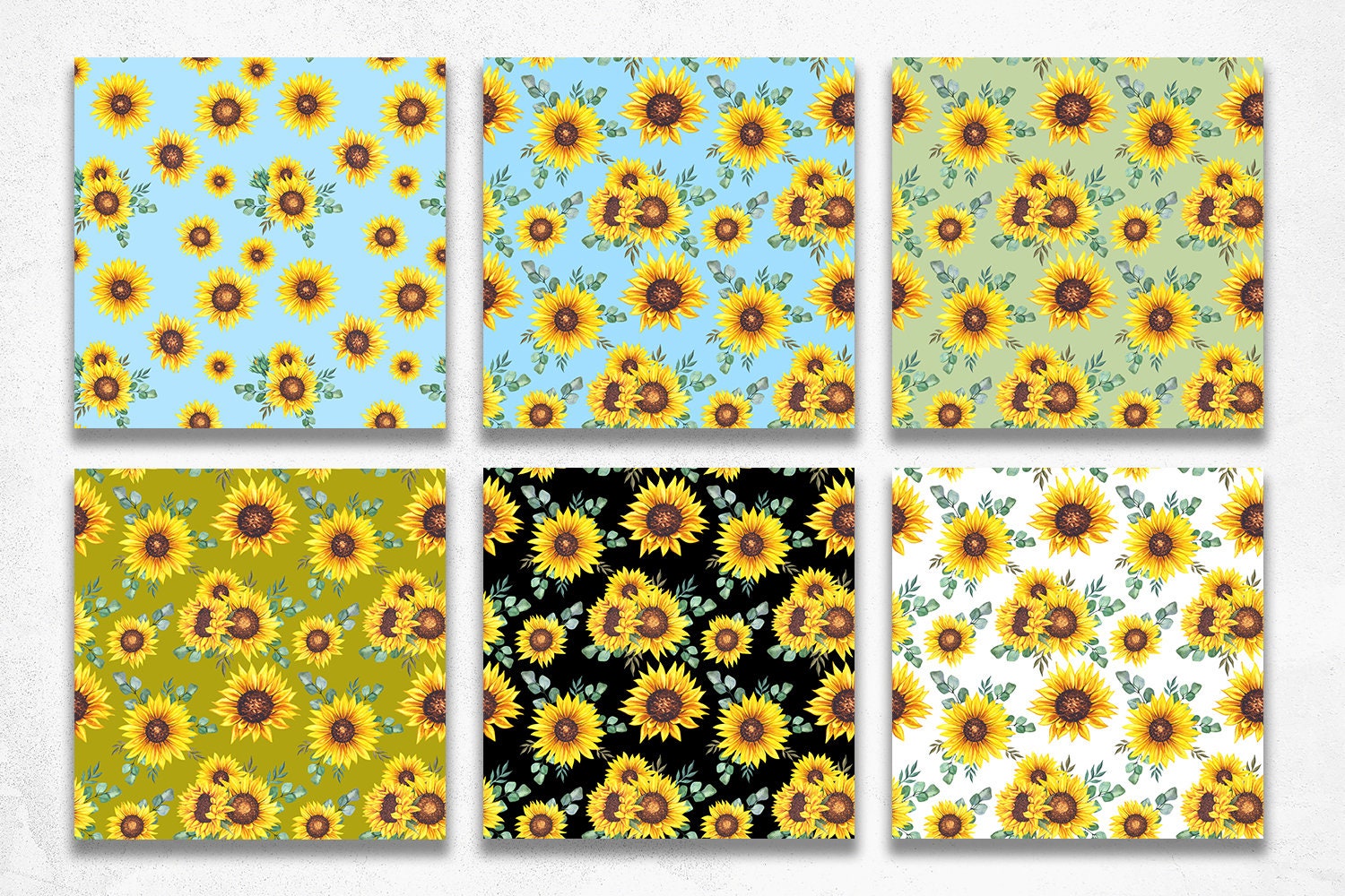 Watercolor Sunflower DIGITAL PAPER Collection, JPG, Seamless Sunflower ...