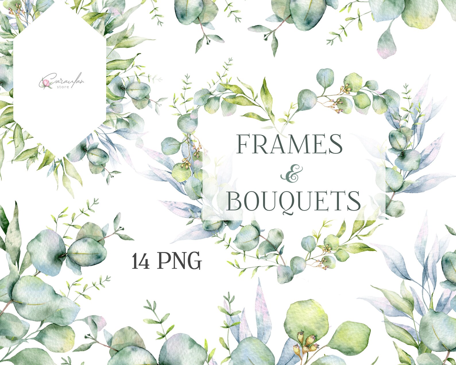 Watercolor Eucalyptus Clipart, Greenery Frame, Greenery Bouquet ...