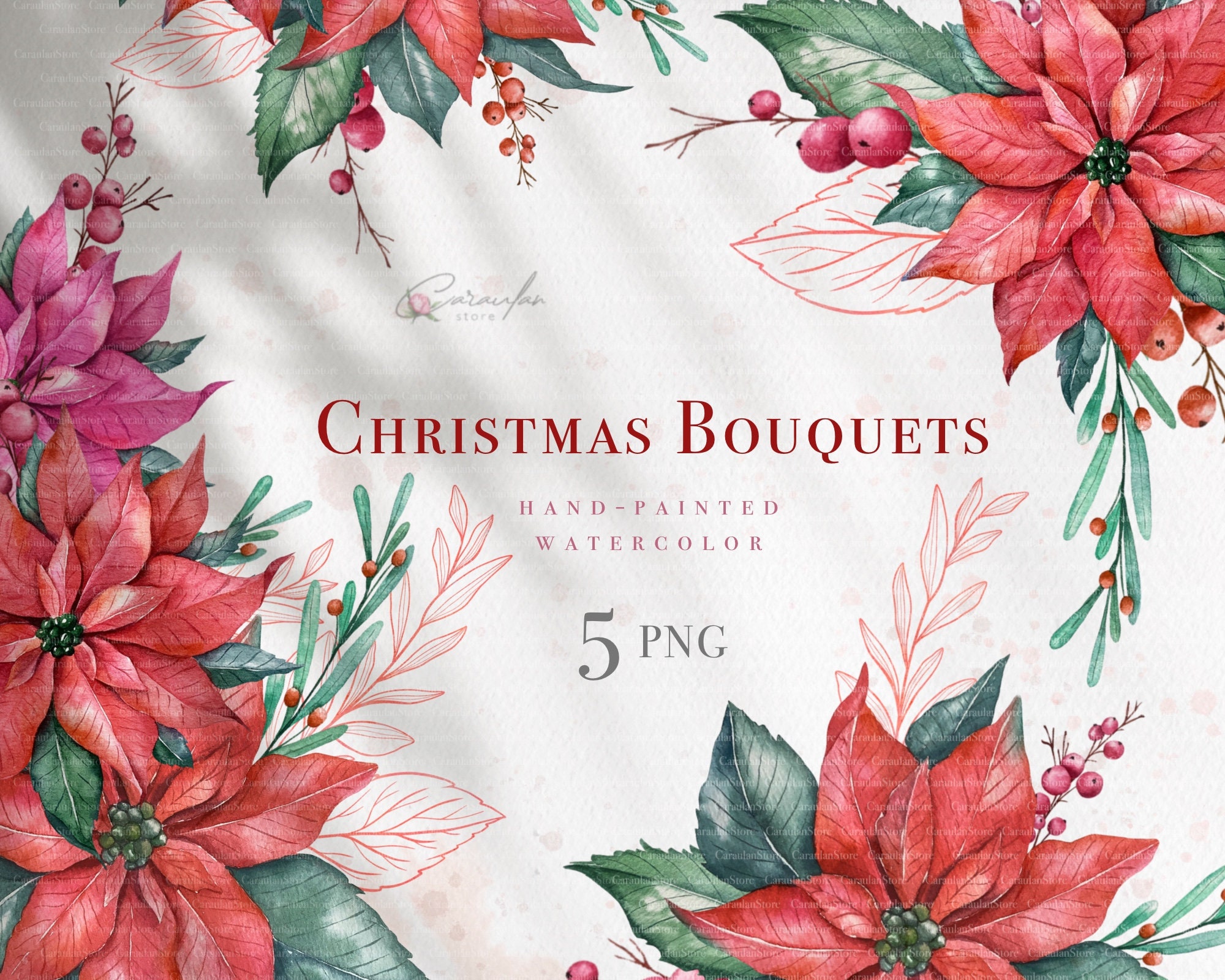 Christmas Floral Clipart, Watercolor Winter Bouquets, Christmas ...