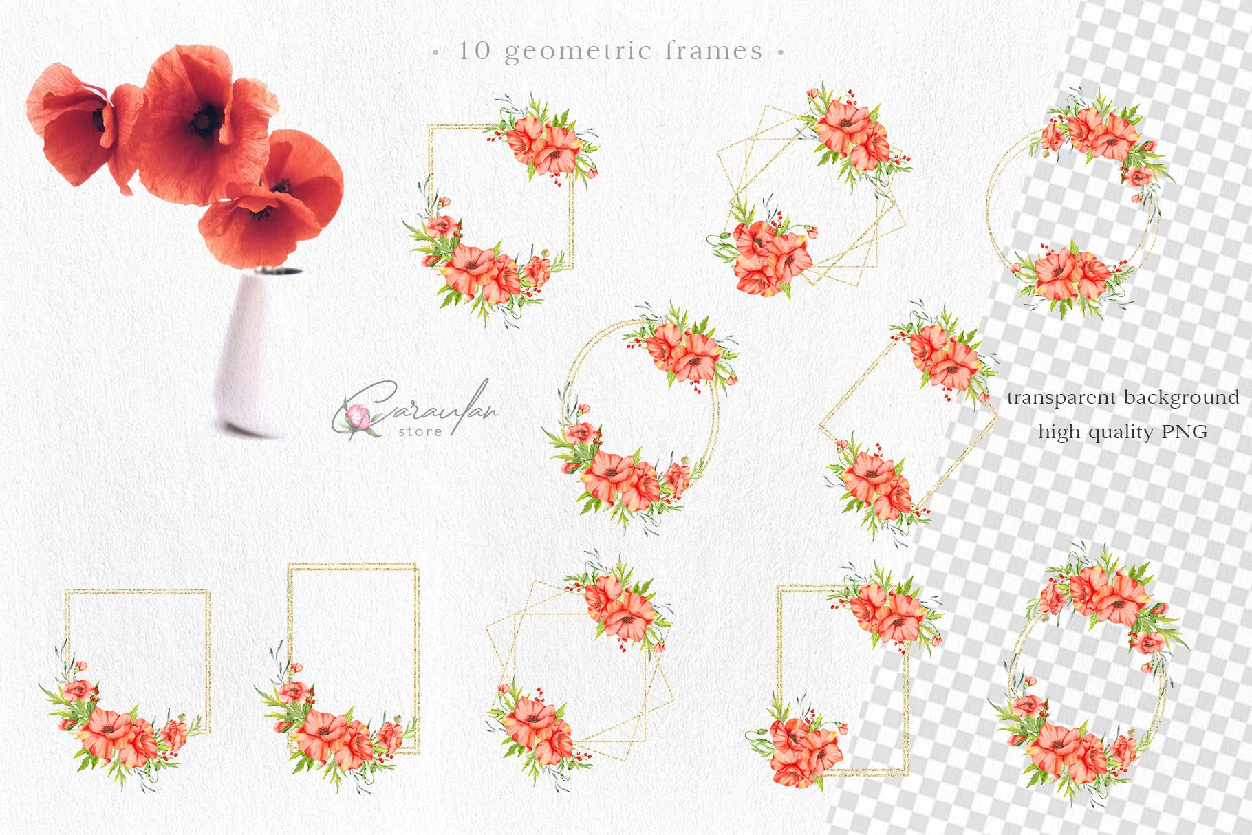 Watercolor Poppy Frames: Floral Wedding PNG (digital Download) - Etsy