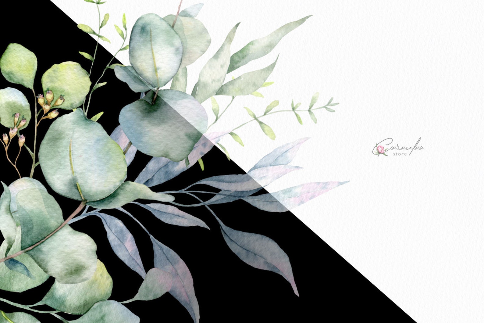 Watercolor Eucalyptus Clipart, Greenery Frame, Greenery Bouquet ...