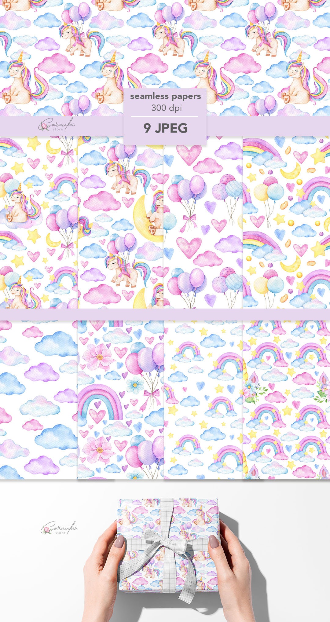 Unicorn Clipart, Unicorn Scrapbook, Unicorn Digital Papers, Rainbow ...