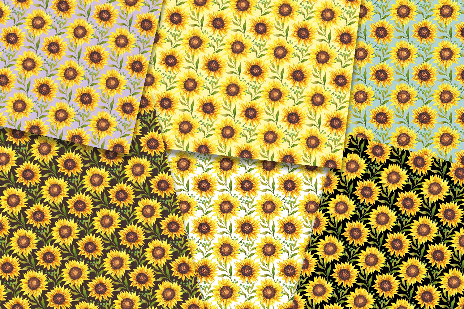 Watercolor Sunflower Paper, Sunflowers on Black, Sunflower Sublimation ...