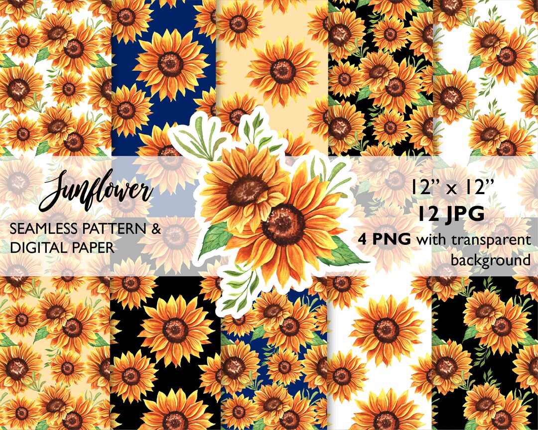 Watercolor Sunflower Seamless Pattern, Sunflower DIGITAL PAPER ...