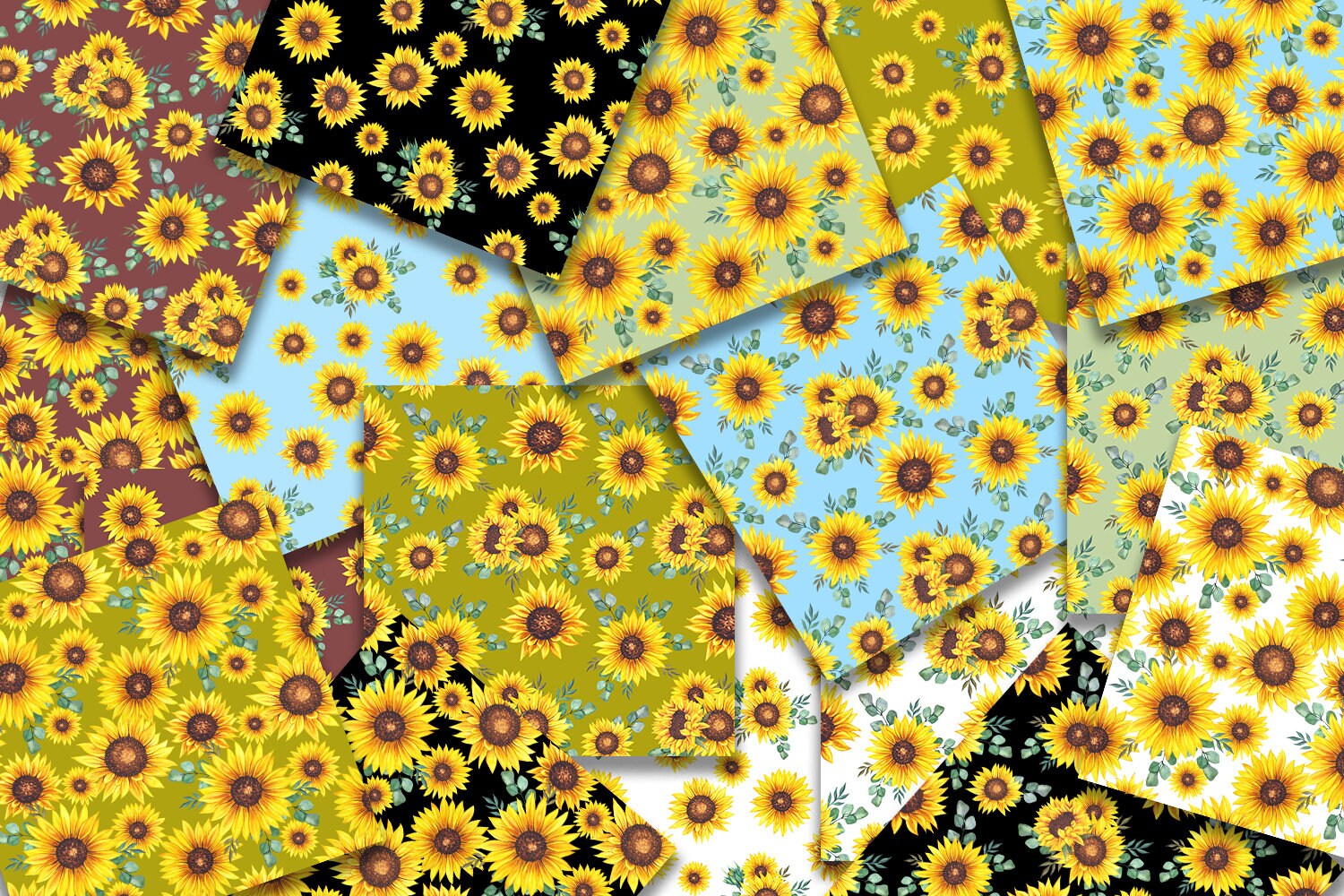 Watercolor Sunflower DIGITAL PAPER Collection, JPG, Seamless Sunflower ...
