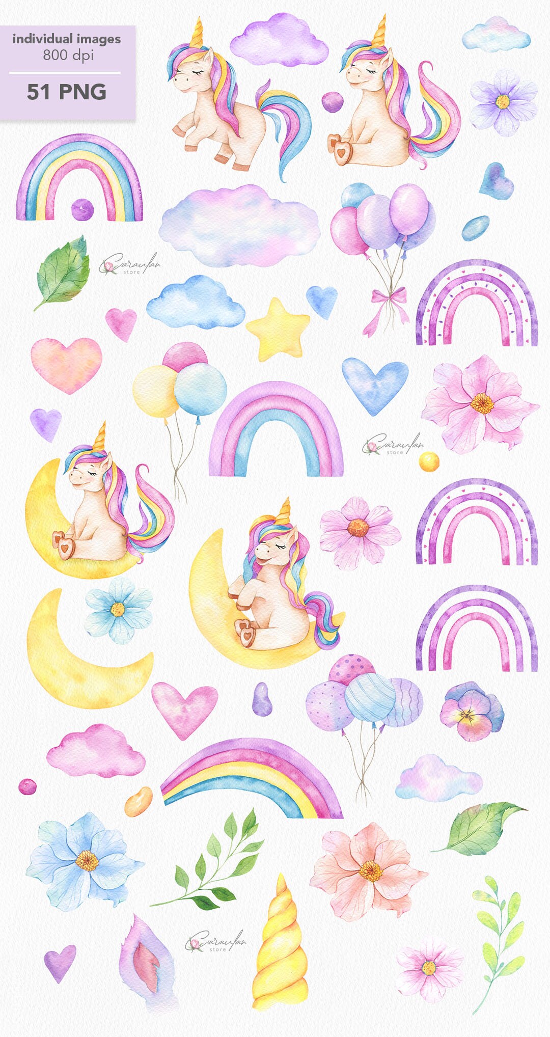 Unicorn Clipart, Unicorn Scrapbook, Unicorn Digital Papers, Rainbow ...