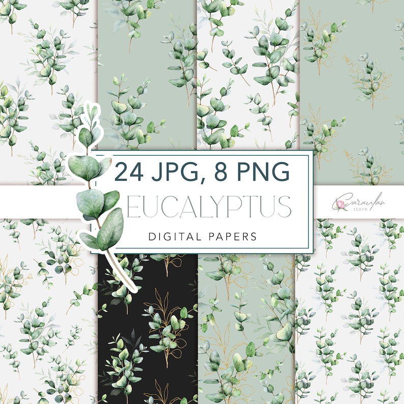 EUCALYPTUS Seamless Pattern, Watercolor Eucalyptus Digital Paper ...