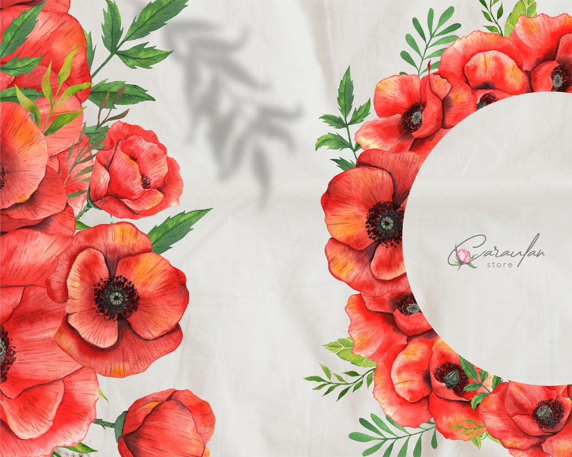 Watercolor Poppy Frame PNG Clipart Floral Frame PNG Poppies - Etsy