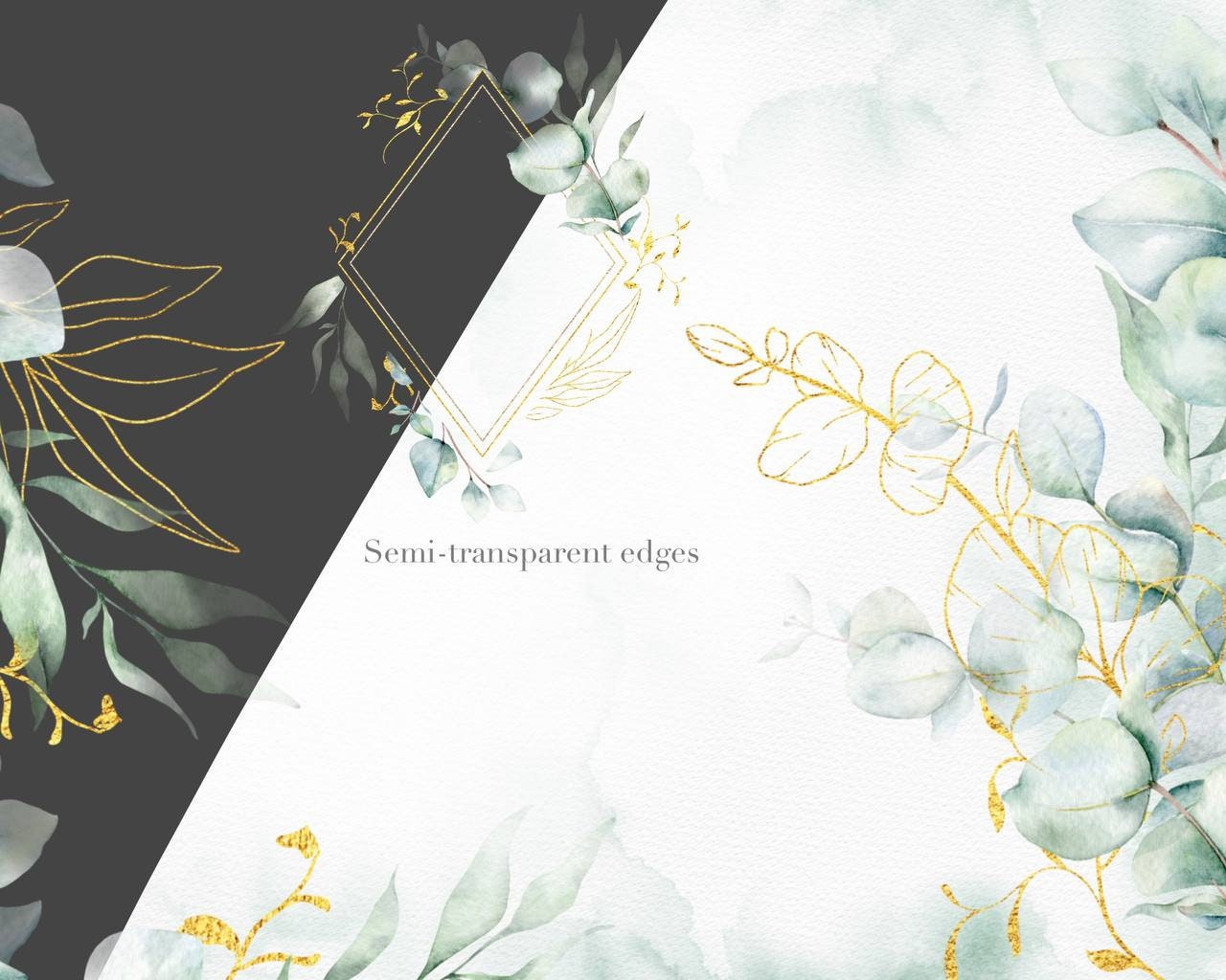 Watercolor Greenery, Green Gold Eucalyptus Frames, Eucalyptus Border ...