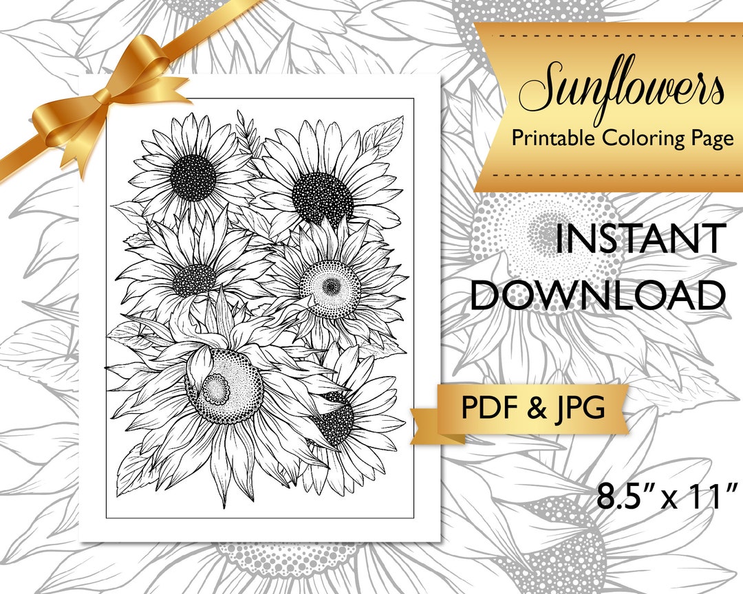 Sunflower Coloring Page: Meditative Floral Art (PDF & JPG) - Etsy