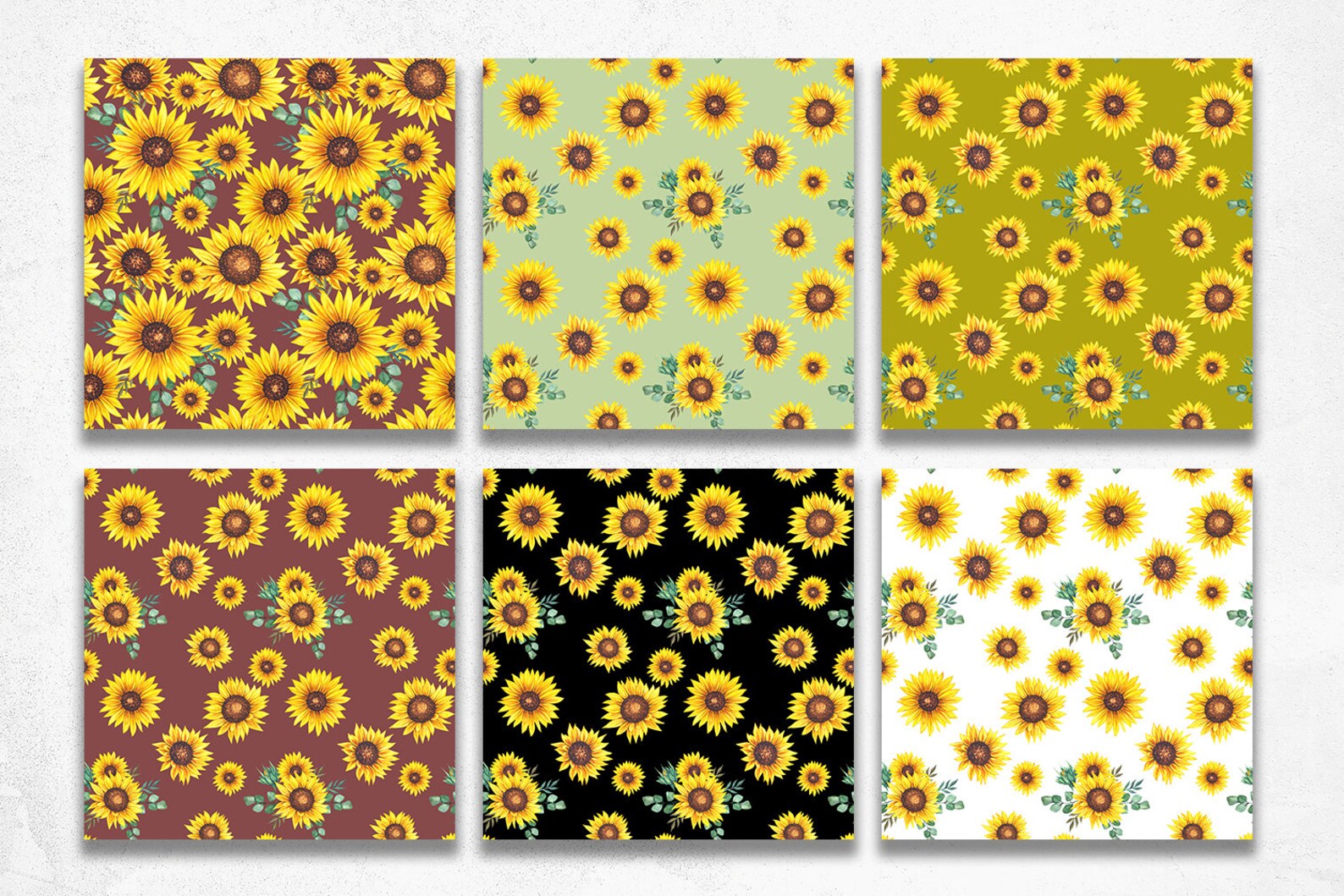 Watercolor Sunflower DIGITAL PAPER Collection, JPG, Seamless Sunflower ...