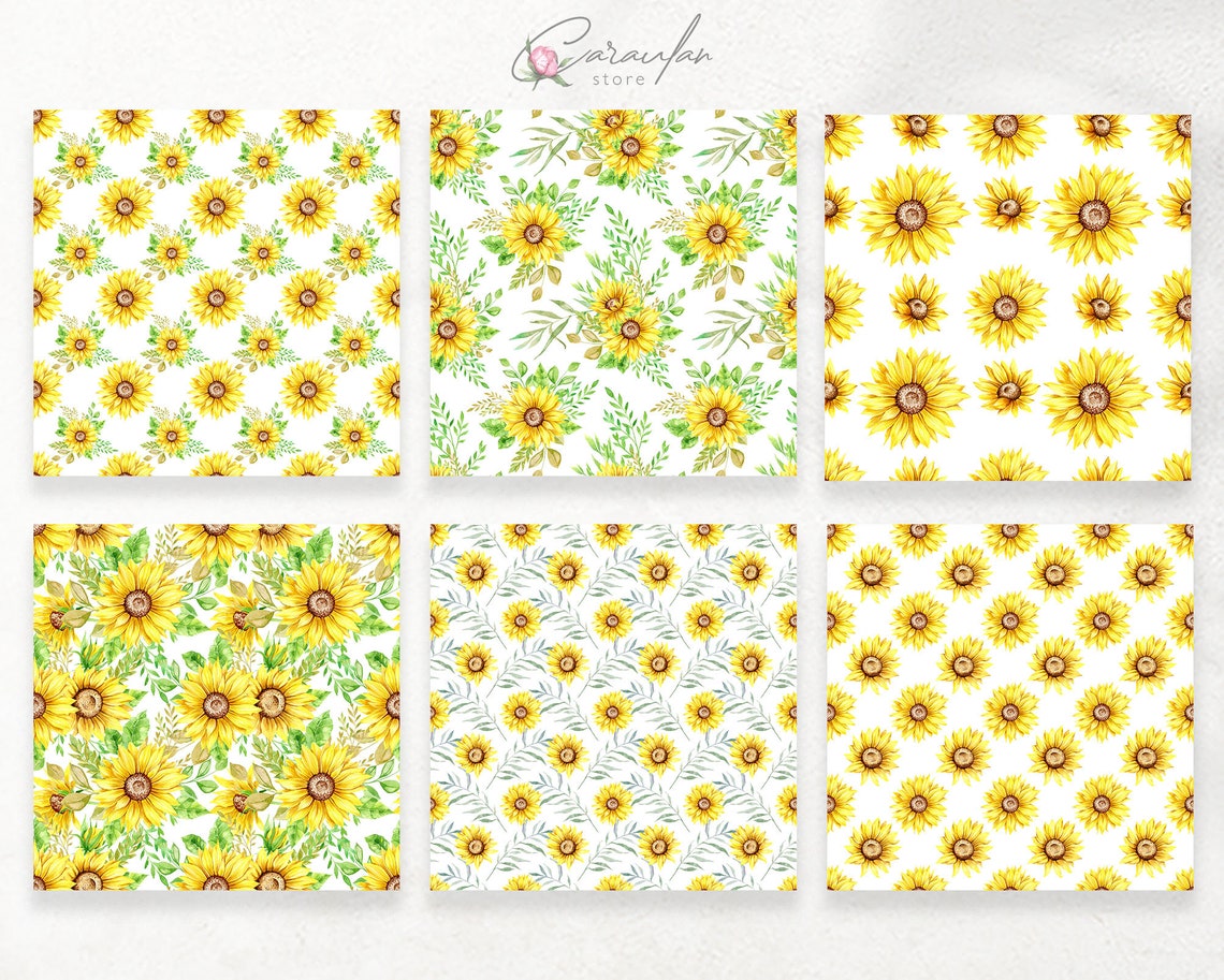Sunflower Seamless Pattern, Watercolor Sunflower Digital Paper ...
