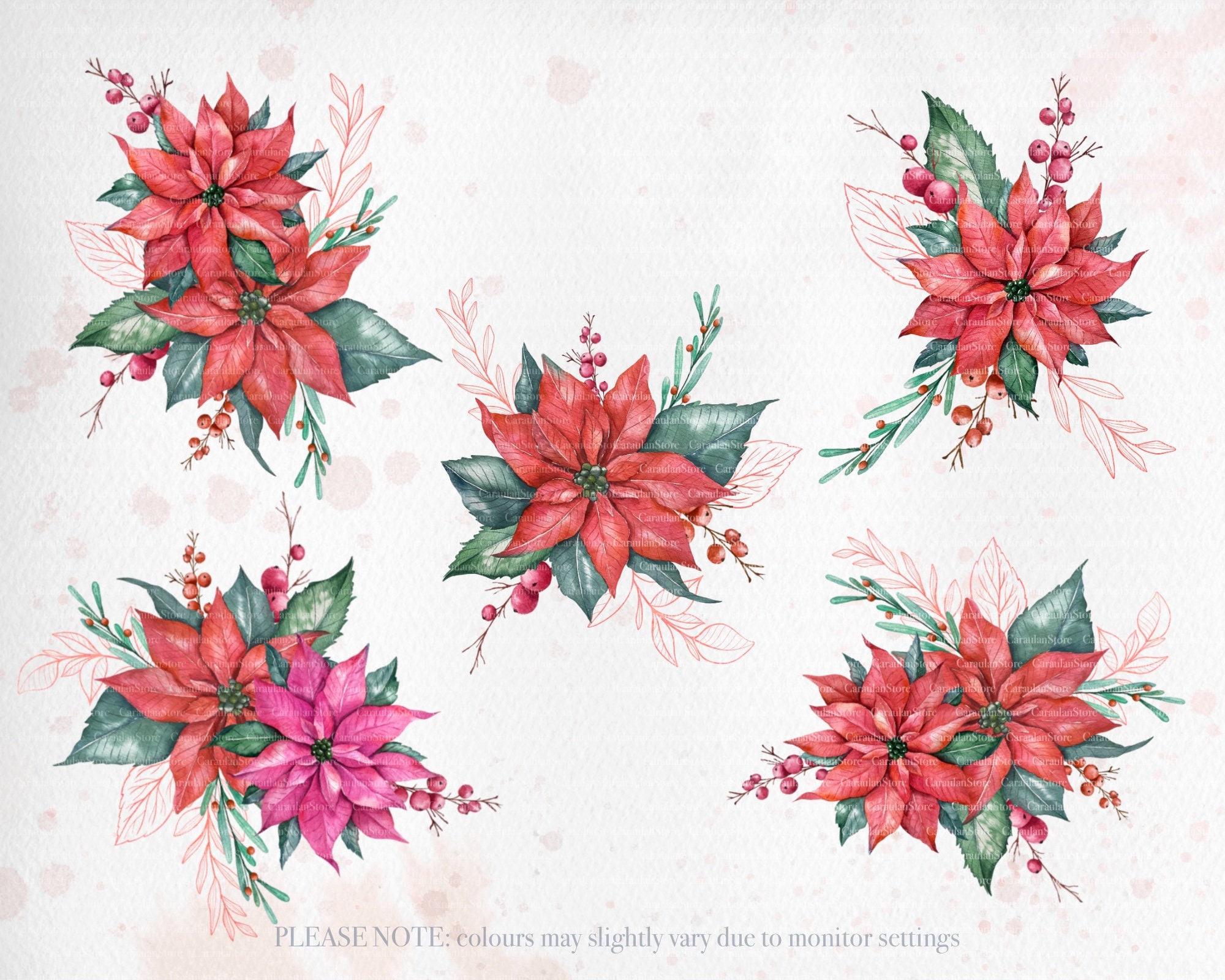 Christmas Floral Clipart, Watercolor Winter Bouquets, Christmas ...