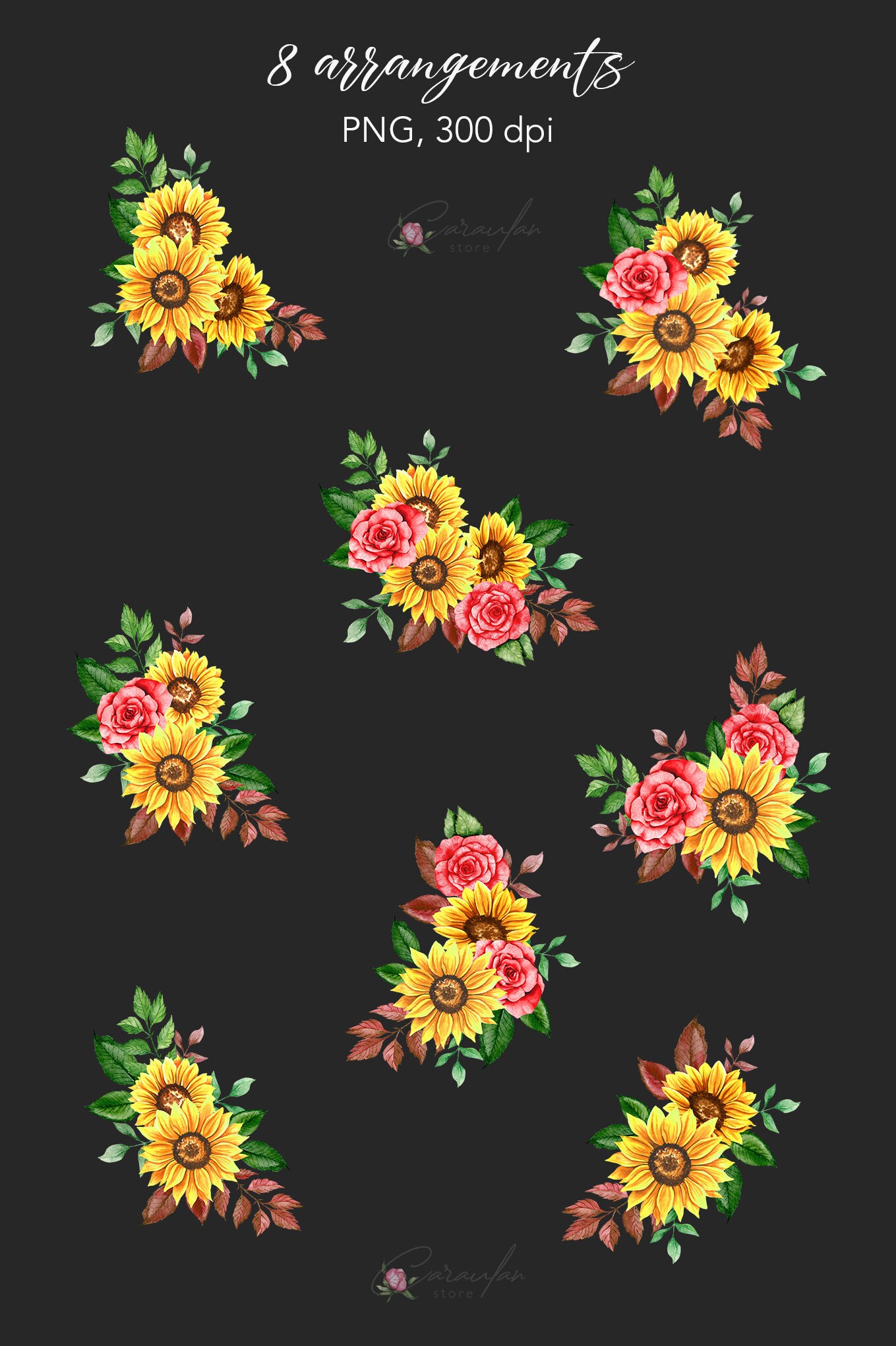 Sunflower Clipart PNG Sunflowers and Roses Red Roses - Etsy