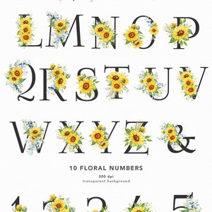 Sunflower Alphabet, Floral Alphabet, Watercolor Alphabet, Floral ...