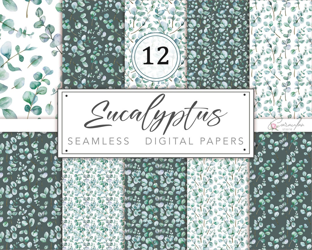 Watercolor Eucalyptus Digital Paper, Eucalyptus Seamless Pattern ...