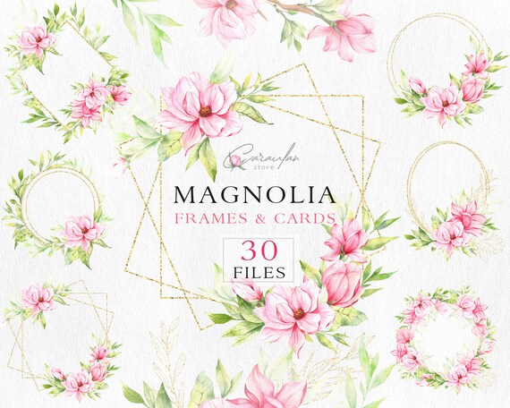 Watercolor Floral Frames PNG Magnolia Frames Clipart PNG - Etsy