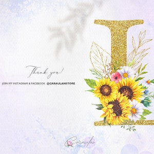 Watercolor Wedding Monogram, Watercolor Sunflower Alphabet, Watercolor ...