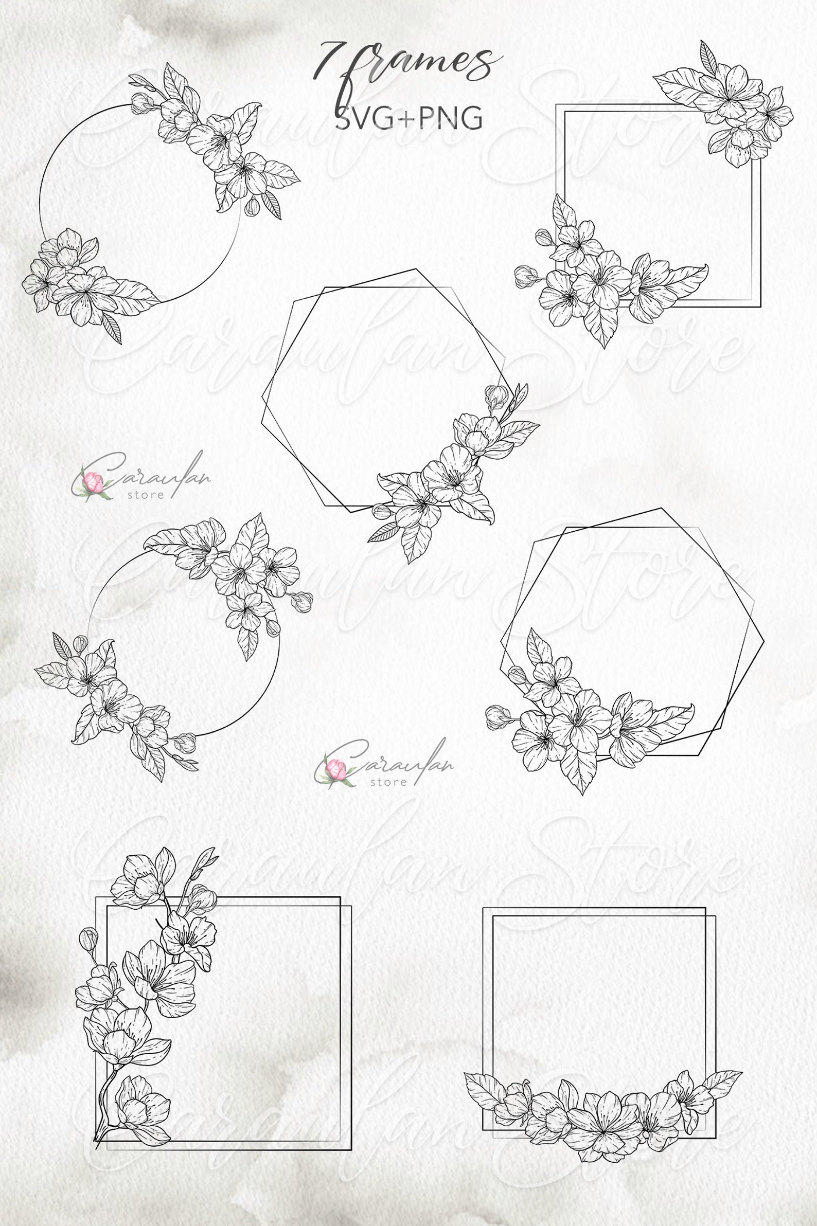 Sakura Line Art Bundle: Floral SVG Clipart, Wedding Flowers (PNG, SVG ...