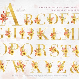 Autumn Alphabet Clipart, Watercolor Floral Alphabet, Floral Letters ...