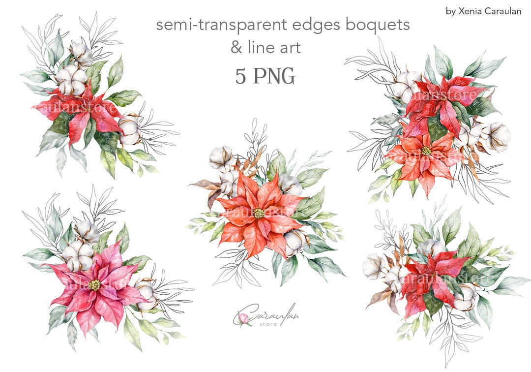 Christmas Watercolor Clipart, Christmas Watercolor Bouquets, Winter ...