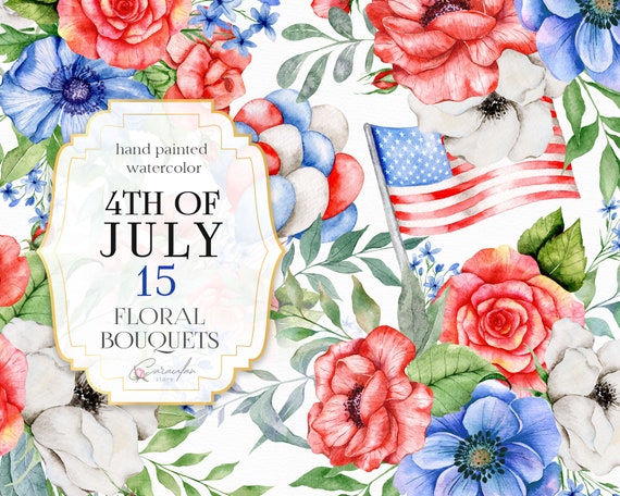 4th of July Design Watercolor Patriotic Clipart Patriotic - Etsy