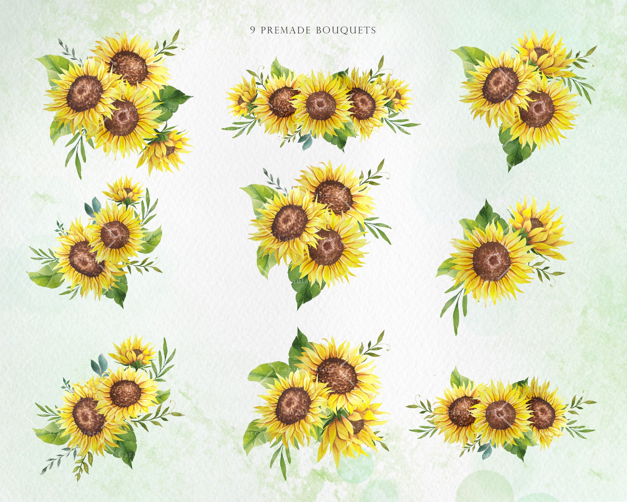 Sunflower Clipart Watercolor Watercolor Sunflower Bouquets - Etsy