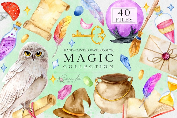 Magic Clipart Watercolor Wizard Clipart Magic Sublimation | Etsy