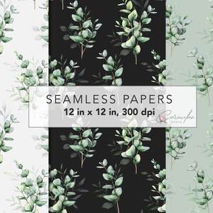 EUCALYPTUS Seamless Pattern, Watercolor Eucalyptus Digital Paper, Greenery Seamless Pattern ...