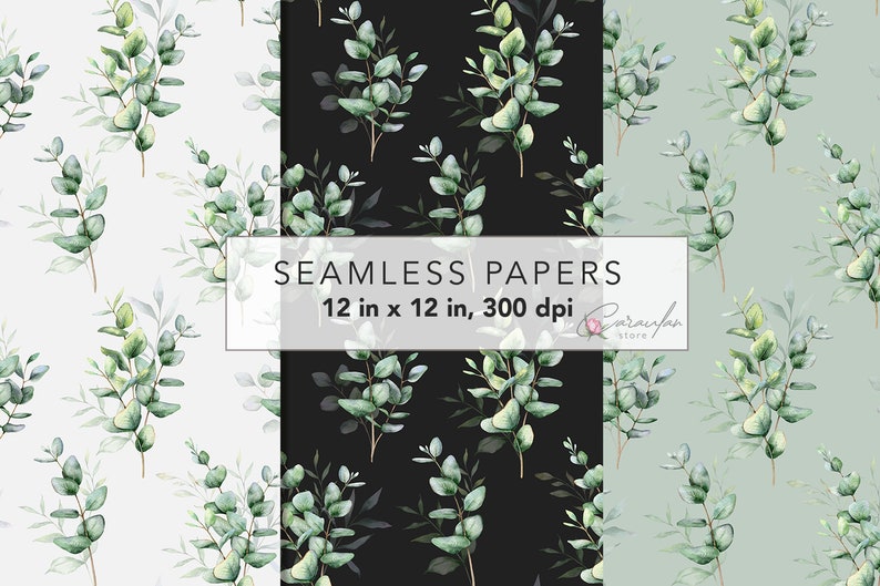 EUCALYPTUS Seamless Pattern, Watercolor Eucalyptus Digital Paper, Greenery Seamless Pattern ...