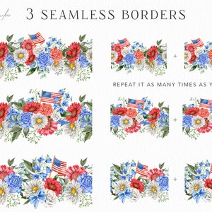 4th of July Clipart, Watercolor Patriotic Clipart, Patriotic Floral ...