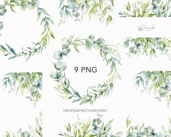 Watercolor Greenery Frames Greenery Borders Green Leaves PNG - Etsy