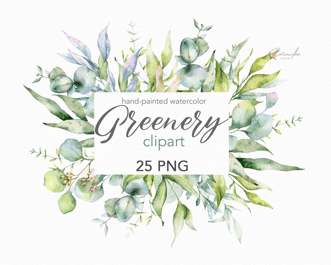 Watercolor Greenery Eucalyptus Clipart, Green Leaves, Greenery Frames ...