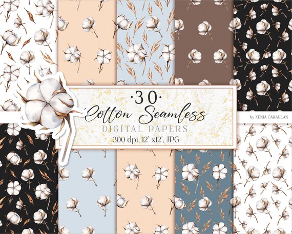 Cotton Flower Digital Paper Boho Printable Paper Seamless - Etsy