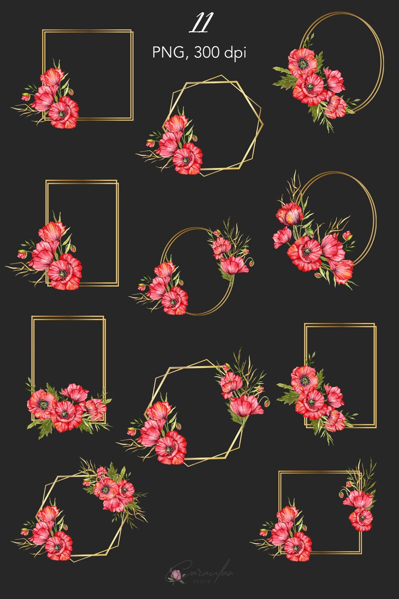 Poppy Clipart Watercolor, Poppy PNG, Summer Floral Frames PNG ...