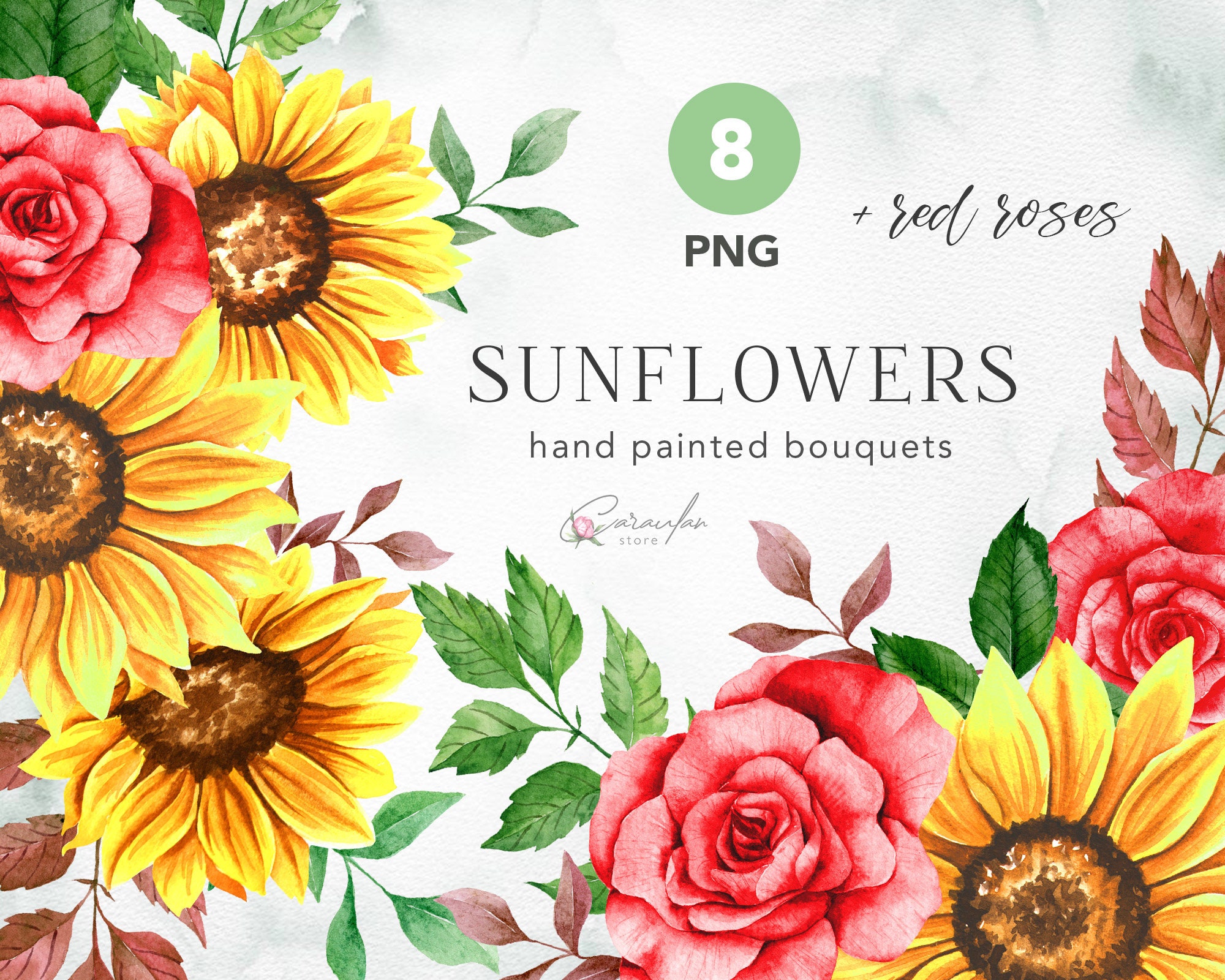 Sunflower Clipart PNG Sunflowers and Roses Red Roses - Etsy